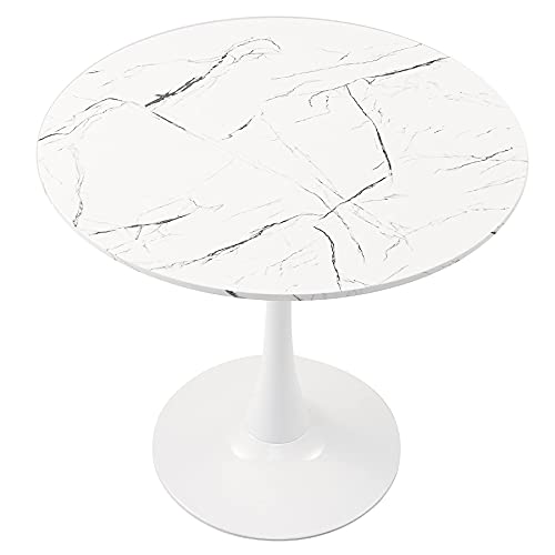 VONLUCE 32 Inch Round Dining Table with Faux Marble Top for Kitchen Bar Patio and More, Modern Small Coffee Table Living Room Accent Table with Tulip Style Metal Base and 165lb Capacity for 2-4, White