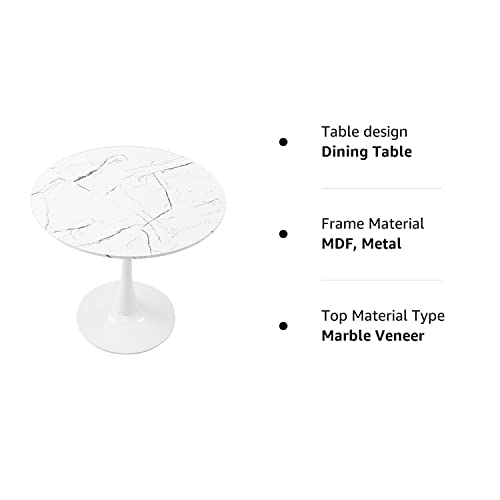 VONLUCE 32 Inch Round Dining Table with Faux Marble Top for Kitchen Bar Patio and More, Modern Small Coffee Table Living Room Accent Table with Tulip Style Metal Base and 165lb Capacity for 2-4, White