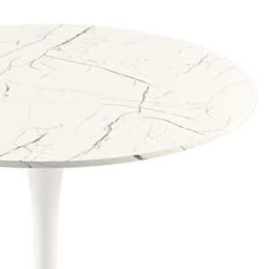 VONLUCE 32 Inch Round Dining Table with Faux Marble Top for Kitchen Bar Patio and More, Modern Small Coffee Table Living Room Accent Table with Tulip Style Metal Base and 165lb Capacity for 2-4, White