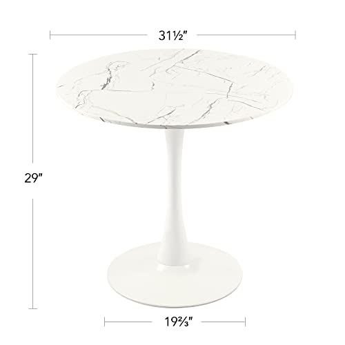 VONLUCE 32 Inch Round Dining Table with Faux Marble Top for Kitchen Bar Patio and More, Modern Small Coffee Table Living Room Accent Table with Tulip Style Metal Base and 165lb Capacity for 2-4, White