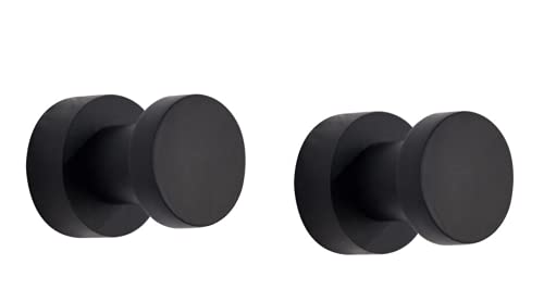 Premium Designer Towel Hooks - Matte Black Bathroom Hook Wall Towel Hooks (2 Pack) - Coat Hooks, Heavy Duty Robe Hook Holder for Bathroom, Kitchen, Home,, Office & Cabinet (Matte Black Round