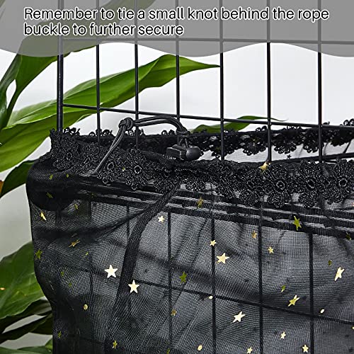 Large Bird Cage Cover Birdcage Nylon Mesh Net Cover Seed Feather Catcher Twinkle Star Universal Birdcage Cover Bird Seed Guard Skirt for Parakeet Macaw African Round Square Cage (Black, XL)