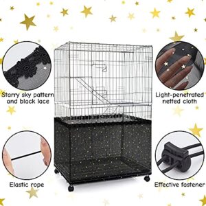 Large Bird Cage Cover Birdcage Nylon Mesh Net Cover Seed Feather Catcher Twinkle Star Universal Birdcage Cover Bird Seed Guard Skirt for Parakeet Macaw African Round Square Cage (Black, XL)