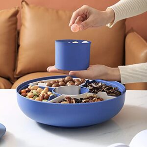 XKXKKE Divided Serving Dishes with Lid, Serving Tray with Lid, Round Divided Plates, Sectional Serving Tray Removable Party Snacks Tray for Candies, Nuts, Veggies, Fruits and Appetizer (Blue)