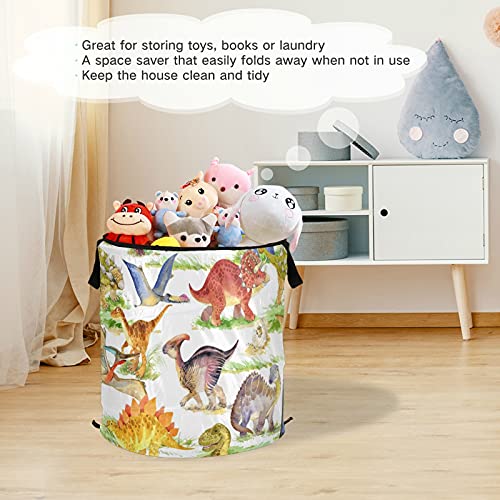 Cute Dinosaurs Pop Up Laundry Hamper With Lid Foldable Laundry Basket With Handles Collapsible Storage Basket Clothes Organizer for Home College Dorm Camping