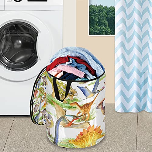 Cute Dinosaurs Pop Up Laundry Hamper With Lid Foldable Laundry Basket With Handles Collapsible Storage Basket Clothes Organizer for Home College Dorm Camping