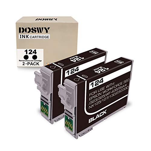 Doswy 2 Packs T124 Remanufactured Ink Cartridge Replacement for Epson 124 use for Epson Stylus NX125 NX127 NX130 NX230 NX330 NX420 NX430 Workforce 320 323 325 435 Printer (2 Black)