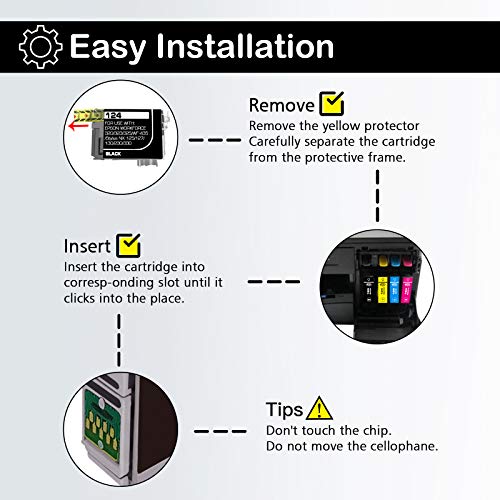 Doswy 2 Packs T124 Remanufactured Ink Cartridge Replacement for Epson 124 use for Epson Stylus NX125 NX127 NX130 NX230 NX330 NX420 NX430 Workforce 320 323 325 435 Printer (2 Black)