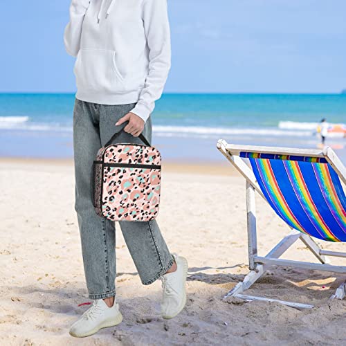 PrelerDIY Leopard Rosettes Lunch Box - Insulated Lunch Bags for Women/Men/Girls/Boys Detachable Handle Lunchbox Meal Tote Bag