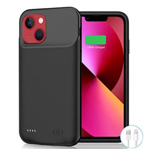 battery case for iphone 13, 7000mah slim portable rechargeable smart protective battery pack cover power bank charging case compatible with iphone 13 (6.1 inch) extended battery charger case (black)