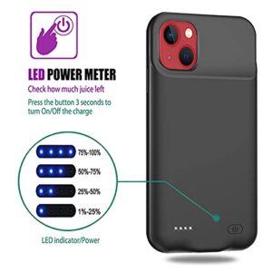 Battery Case for iPhone 13, 7000mAh Slim Portable Rechargeable Smart Protective Battery Pack Cover Power Bank Charging Case Compatible with iPhone 13 (6.1 inch) Extended Battery Charger Case (Black)