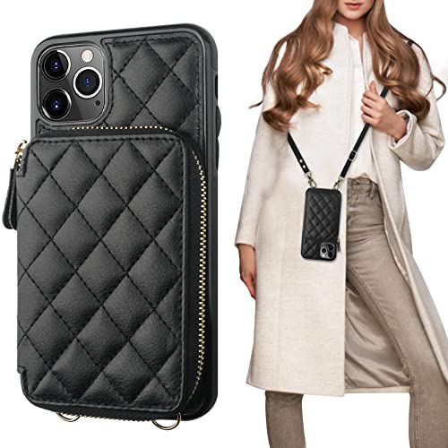 Bocasal Crossbody Wallet Case for iPhone 11 Pro Max, RFID Blocking PU Leather Zipper Handbag Purse Flip Cover, Kickstand Folio Case with Card Slots Holder Wrist Strap Lanyard 6.5 Inch (Black)