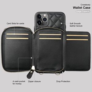 Bocasal Crossbody Wallet Case for iPhone 11 Pro Max, RFID Blocking PU Leather Zipper Handbag Purse Flip Cover, Kickstand Folio Case with Card Slots Holder Wrist Strap Lanyard 6.5 Inch (Black)