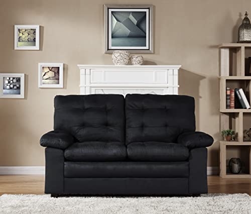 Urban Home Furniture Urban Home Loveseat Padded Arms, Black Microfiber Love Seats