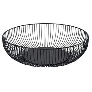 7UYUU Metal Wire Countertop Fruit Bowl Basket Holder for Kitchen | Black Modern Home Storage Decor Stand - 11 Inch (Round C)