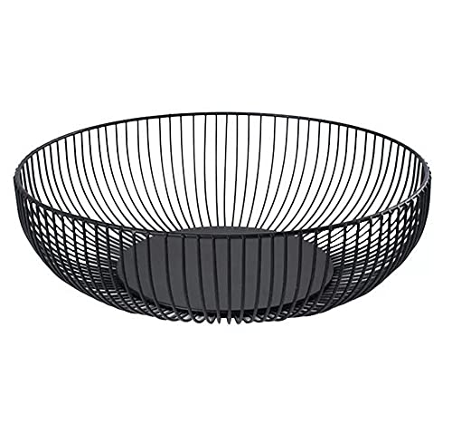 7UYUU Metal Wire Countertop Fruit Bowl Basket Holder for Kitchen | Black Modern Home Storage Decor Stand - 11 Inch (Round C)