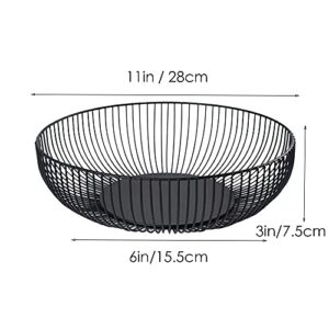 7UYUU Metal Wire Countertop Fruit Bowl Basket Holder for Kitchen | Black Modern Home Storage Decor Stand - 11 Inch (Round C)