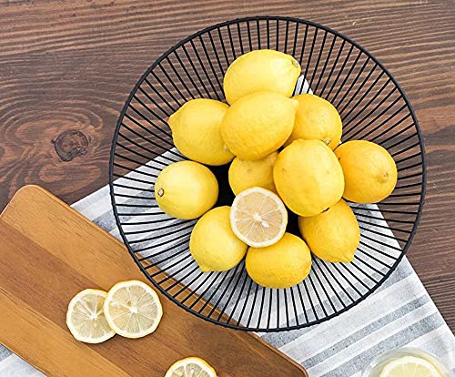 7UYUU Metal Wire Countertop Fruit Bowl Basket Holder for Kitchen | Black Modern Home Storage Decor Stand - 11 Inch (Round C)