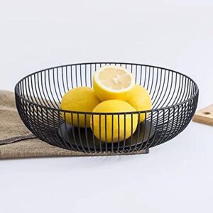 7UYUU Metal Wire Countertop Fruit Bowl Basket Holder for Kitchen | Black Modern Home Storage Decor Stand - 11 Inch (Round C)