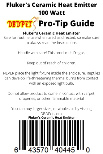 Fluker's Ceramic Heat Emitter for Reptiles 100W - Includes Attached DBDPet Pro-Tip Guide