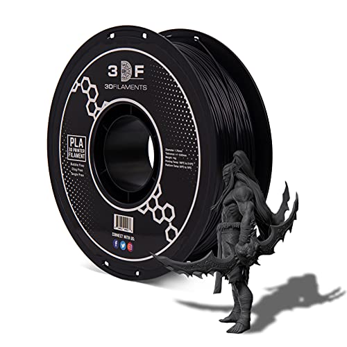 3DF Printing Filament – Black PLA 3D Filament for FDM 3D Printers | PLA Filament 1.75mm | Dimensional Accuracy +/- 0.02mm | 1kg (2.2lbs) Spool | Pack of 1