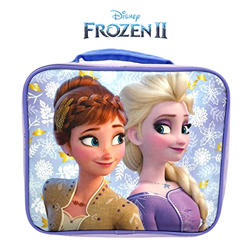 Disney Frozen 2 Lunch Box with Princesses Elsa and Anna - Soft Insulated Lunch Bag for Girls, Purple