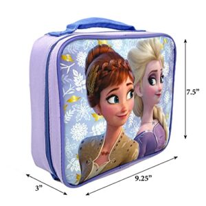 Disney Frozen 2 Lunch Box with Princesses Elsa and Anna - Soft Insulated Lunch Bag for Girls, Purple