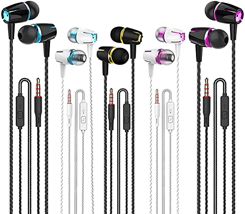 Kamon 5 Pack Earbuds Headphones with Remote & Mic, Earphones Wired Stereo in-Ear Bass for iPhone, Android, Smartphones, iPod, iPad, MP3, Fits All 3.5mm Interface (K1)