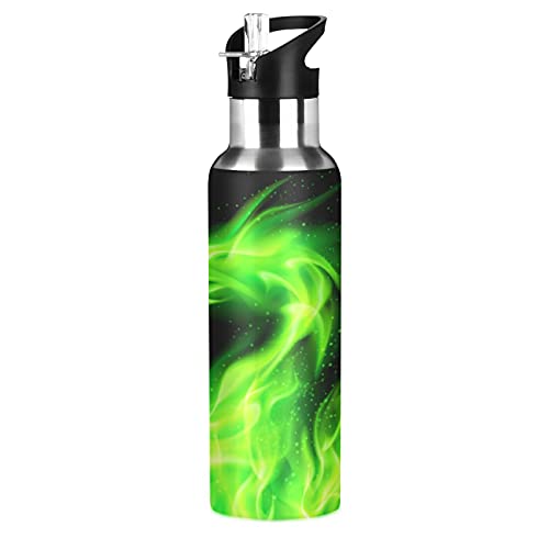 xigua Green Dragon Fire Insulated Water Bottle 22oz with Straw Lid Stainless Steel Vacuum Cup Leakproof Thermal Bottles for Sport Keep Cold/Warm