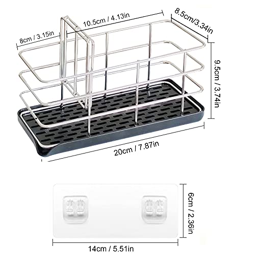 GUOJOZO Stainless Steel Sponge Holder for Sink Kitchen Sink Organizer,Sink Tray Drainer Rack for Countertop Or Wall-Stick with Dish Drainer Keep Dry (Black)