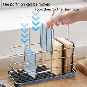 GUOJOZO Stainless Steel Sponge Holder for Sink Kitchen Sink Organizer,Sink Tray Drainer Rack for Countertop Or Wall-Stick with Dish Drainer Keep Dry (Black)