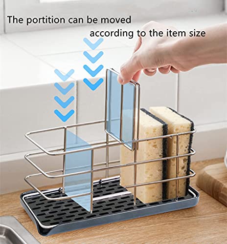 GUOJOZO Stainless Steel Sponge Holder for Sink Kitchen Sink Organizer,Sink Tray Drainer Rack for Countertop Or Wall-Stick with Dish Drainer Keep Dry (Black)