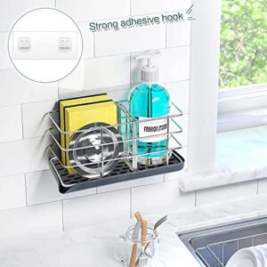 GUOJOZO Stainless Steel Sponge Holder for Sink Kitchen Sink Organizer,Sink Tray Drainer Rack for Countertop Or Wall-Stick with Dish Drainer Keep Dry (Black)