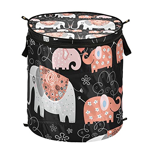 Ornamental Elephants Pop Up Laundry Hamper With Lid Foldable Laundry Basket With Handles Collapsible Storage Basket Clothes Organizer for Travel Kids Room