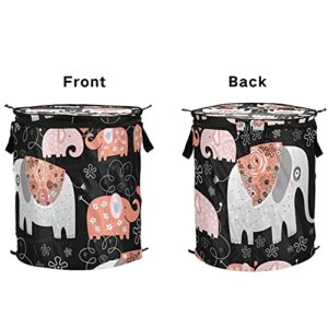 Ornamental Elephants Pop Up Laundry Hamper With Lid Foldable Laundry Basket With Handles Collapsible Storage Basket Clothes Organizer for Travel Kids Room