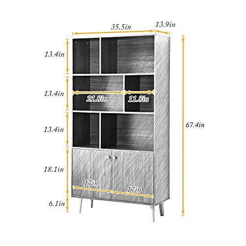 Mixcept Modern Bookcase with 2 Doors, Wooden Bookshelf Library with 6 Storage Cabinet for Home Office, Coffee (Coffee)