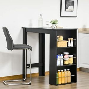 HOMCOM Modern Bar Table Counter Height Dining Table with 3 Storage Shelves for Kitchen, Dining Room, Living Room, Black