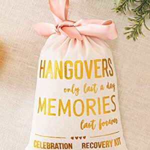 Bridal Shower Party Gift Bags, 5x7 Inch GOLD Foil"HANGOVERS",Bachelorette Hangover Kit Bags 10 Pcs Cotton Recovery Kit Bags Muslin Drawstring Bag for Bridal Shower Wedding Party Gift Decoration