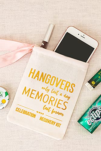 Bridal Shower Party Gift Bags, 5x7 Inch GOLD Foil"HANGOVERS",Bachelorette Hangover Kit Bags 10 Pcs Cotton Recovery Kit Bags Muslin Drawstring Bag for Bridal Shower Wedding Party Gift Decoration