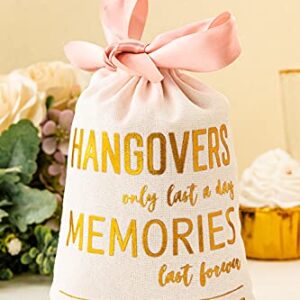 Bridal Shower Party Gift Bags, 5x7 Inch GOLD Foil"HANGOVERS",Bachelorette Hangover Kit Bags 10 Pcs Cotton Recovery Kit Bags Muslin Drawstring Bag for Bridal Shower Wedding Party Gift Decoration