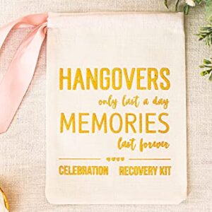 Bridal Shower Party Gift Bags, 5x7 Inch GOLD Foil"HANGOVERS",Bachelorette Hangover Kit Bags 10 Pcs Cotton Recovery Kit Bags Muslin Drawstring Bag for Bridal Shower Wedding Party Gift Decoration