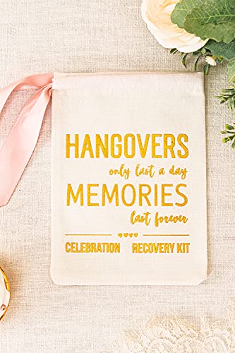 Bridal Shower Party Gift Bags, 5x7 Inch GOLD Foil"HANGOVERS",Bachelorette Hangover Kit Bags 10 Pcs Cotton Recovery Kit Bags Muslin Drawstring Bag for Bridal Shower Wedding Party Gift Decoration