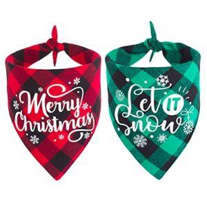 adoggygo 2 pack dog bandana christmas classic buffalo plaid dog scarf triangle bibs kerchief merry christmas pet bandana for dogs pets (merry christmas&let it snow)