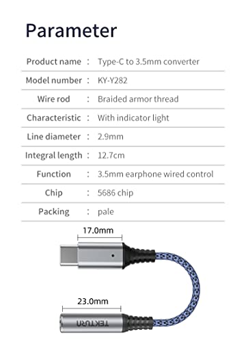 USB-C to 3.5 mm Headphone Jack Adapter, USB-C to Aux Audio Dongle Cable, Compatible with iPad Pro, iPad Air, Android Phones and Tablets by TEKTURN