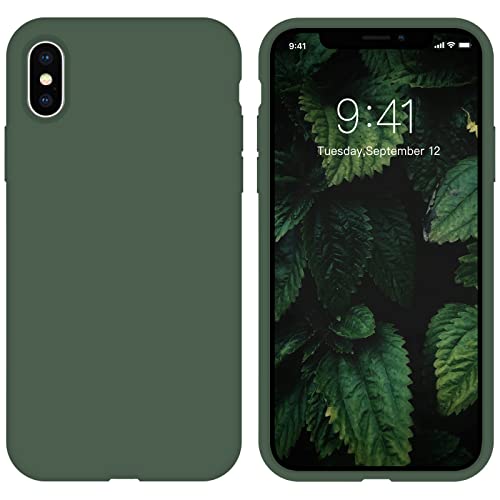 ZVastt iPhone X Case, iPhone Xs Case Liquid Silicone Gel Rubber Slim Phone Case Soft Anti-Scratch Durable Microfiber Lining Full Body Shockproof Protective Cover for iPhone Xs/X 5.8", Forest Green