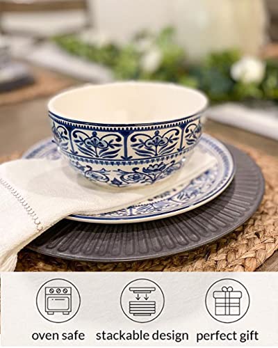 Sonemone Blue Floral Dessert Plates, Set of 6, 6 Inch Small Appetizer Plates, for Cake, Snacks, Ice Cream, Side Dish, Ceramic, Microwave & Dishwasher Safe