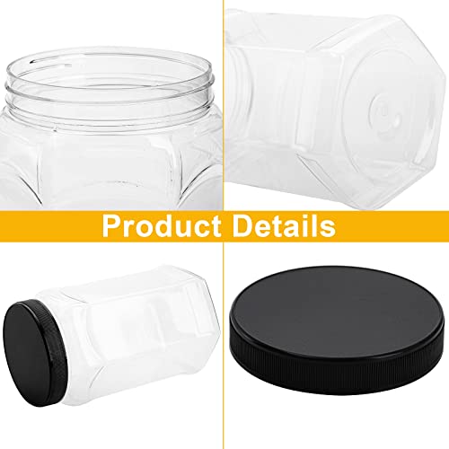 Okllen 4 Pack 70 Oz Clear Plastic Jars with Lids, Empty Storage Containers Large Spice Jars Airtight Canisters for Dry Food, Snacks, Flour, Dog Food, Wide Mouth, BPA Free, Black Cap