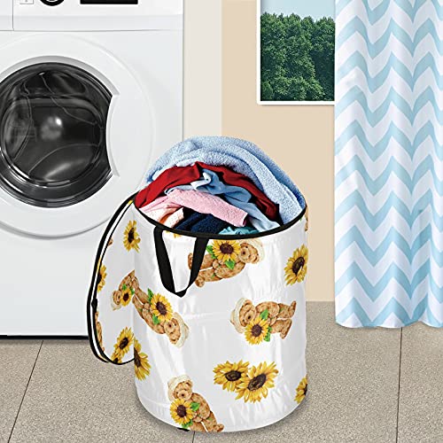 Bears Sunflowers Pop Up Laundry Hamper With Lid Foldable Laundry Basket With Handles Collapsible Storage Basket Clothes Organizer for Travel Picnic Camp