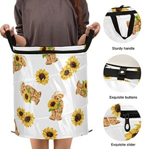 Bears Sunflowers Pop Up Laundry Hamper With Lid Foldable Laundry Basket With Handles Collapsible Storage Basket Clothes Organizer for Travel Picnic Camp