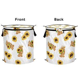 Bears Sunflowers Pop Up Laundry Hamper With Lid Foldable Laundry Basket With Handles Collapsible Storage Basket Clothes Organizer for Travel Picnic Camp